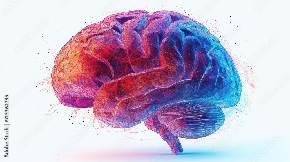 a 3d image of a human brain with a blue and red color scheme on the ...