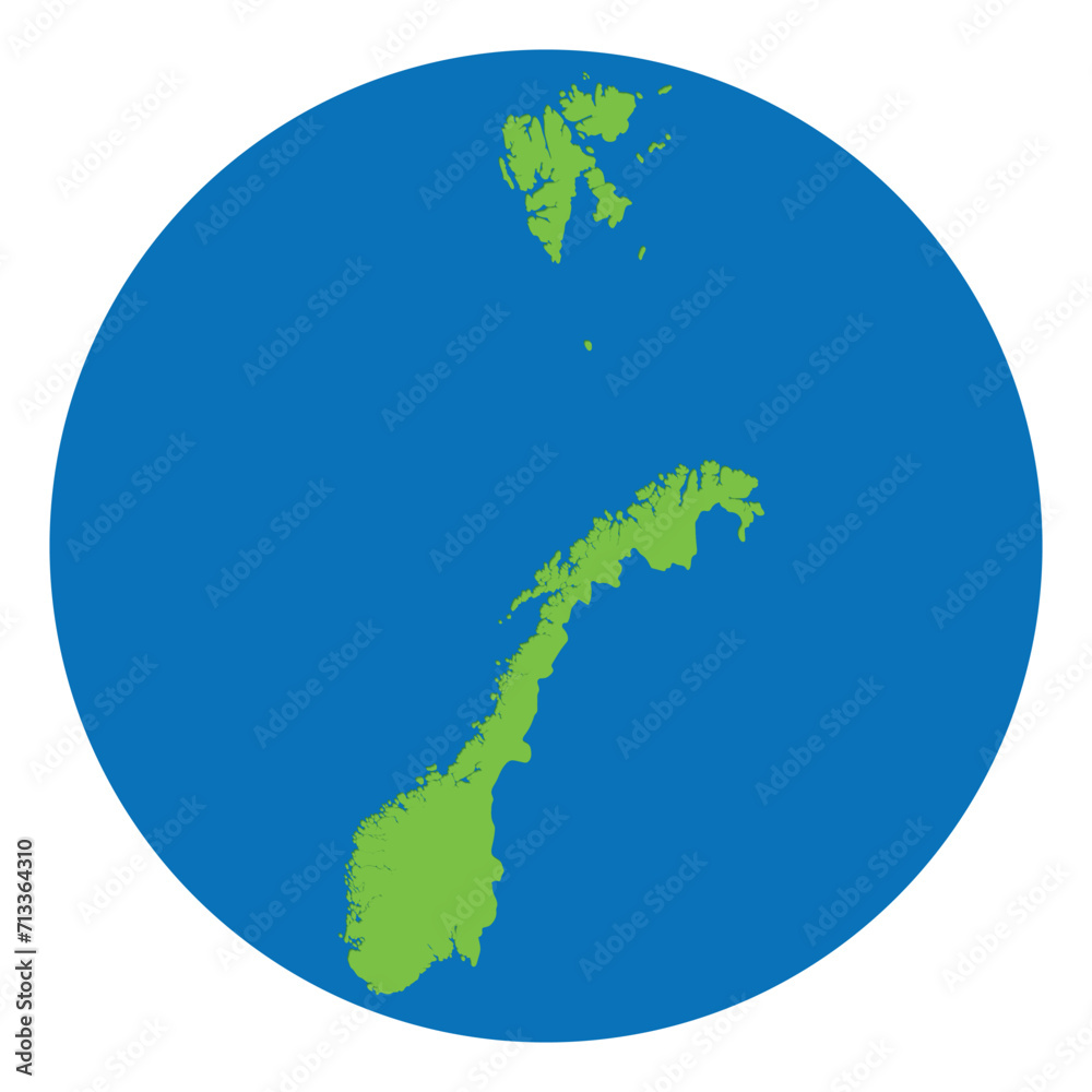Norway map. Map of Norway in green color in globe design with blue ...