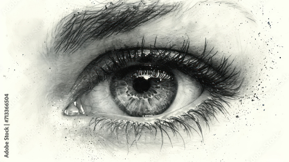 a black and white photo of a person's eye with a tear coming out of the ...