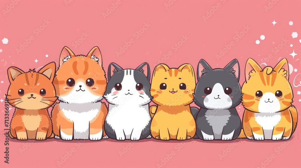 Cute wallpaper with cats drawn in manga style. Fond d'écran mignon avec ...