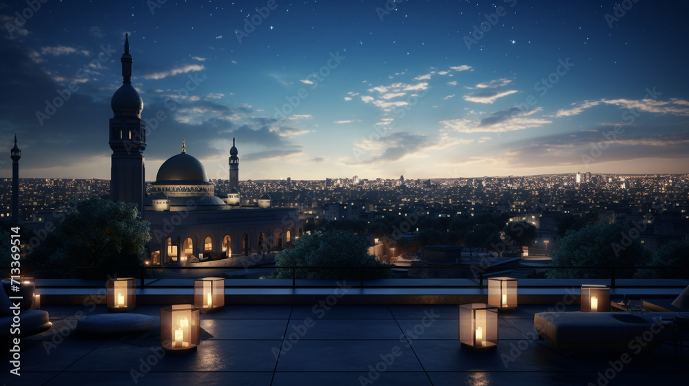 Landscape of night view beautiful largest mosque background, largest ...