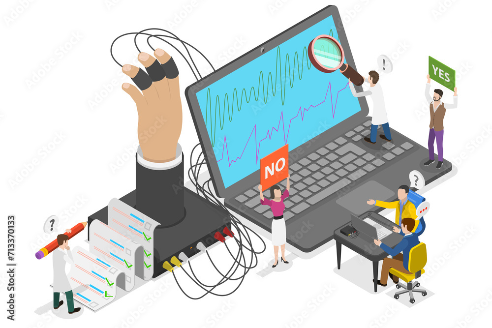 3D Isometric Flat Conceptual Illustration of Lie Detector, Polygraph ...