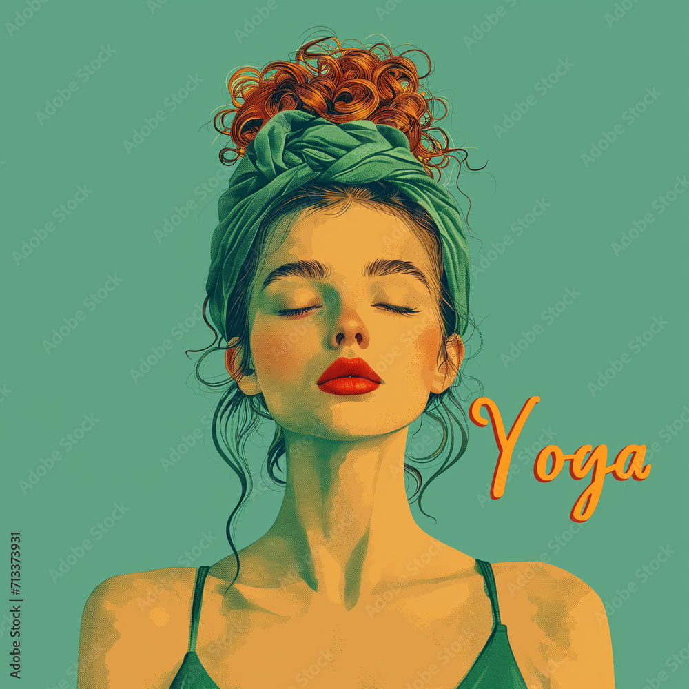 illustration of a portrait of a woman relaxed posture and serene facial ...