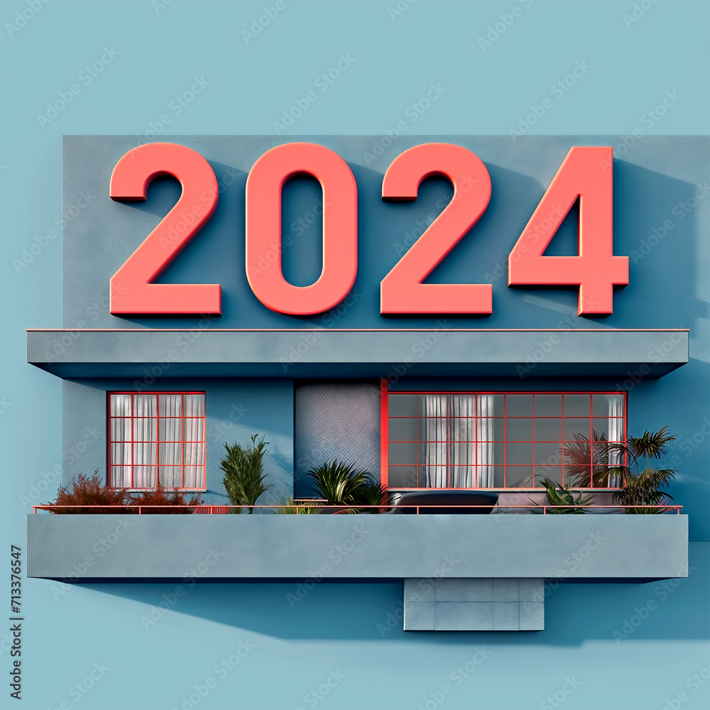 Number 2024 - 3D illustration, architectural sight, brutalism concept ...