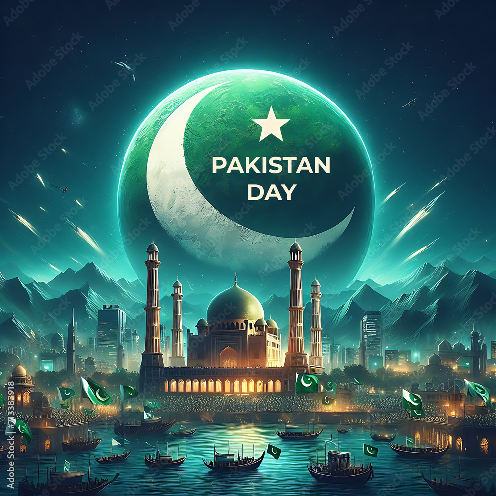 Pakistan day illustration with flags, 23rd march Pakistan day poster ...