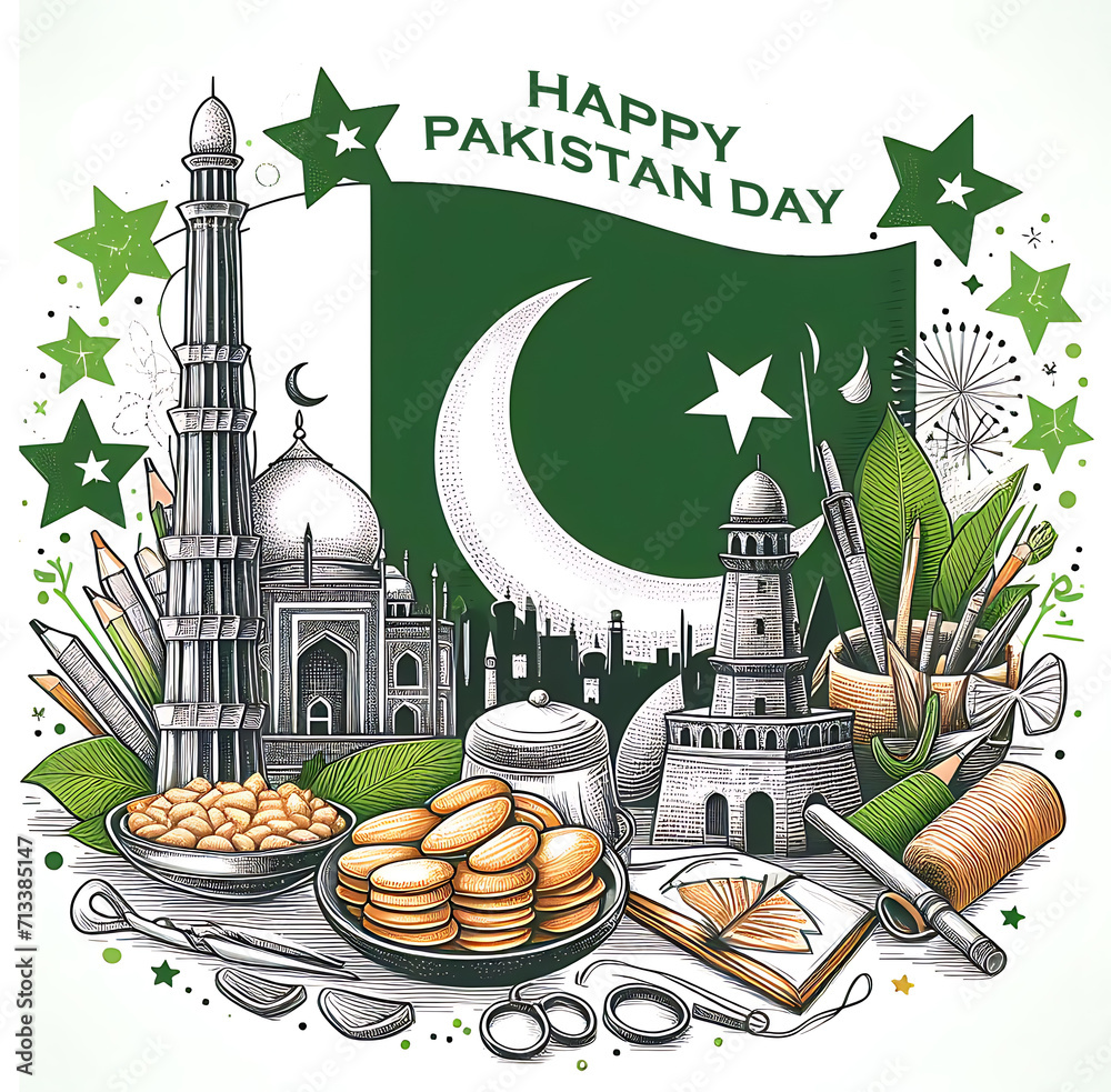 Pakistan day illustration with flags, 23rd march Pakistan day poster ...