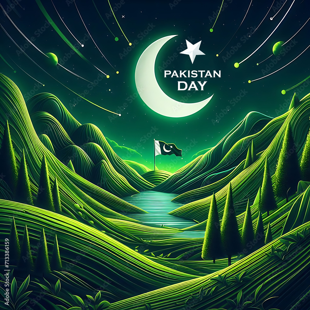 Pakistan day illustration with flags, 23rd march Pakistan day poster ...