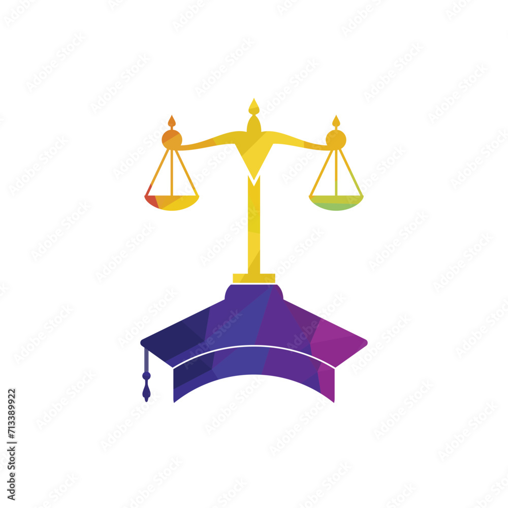 Law scale with graduation cap icon logo design. Law education vector ...