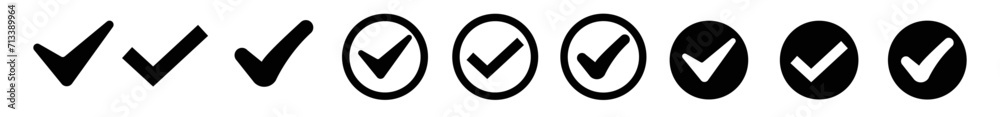 Black check mark icon set. Approved checkmark symbols collection ...
