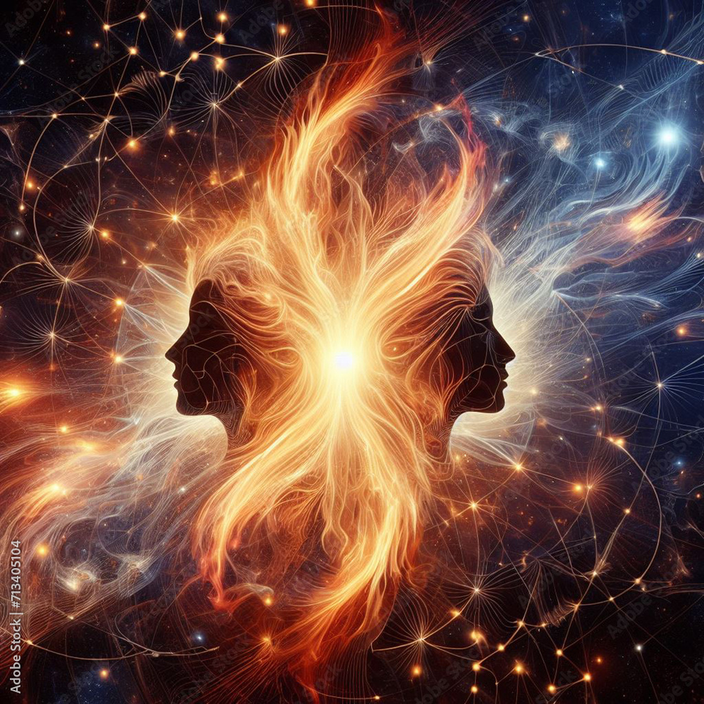 Twin flame couple. Soulmates. The concept of magical, esoteric, tantric ...