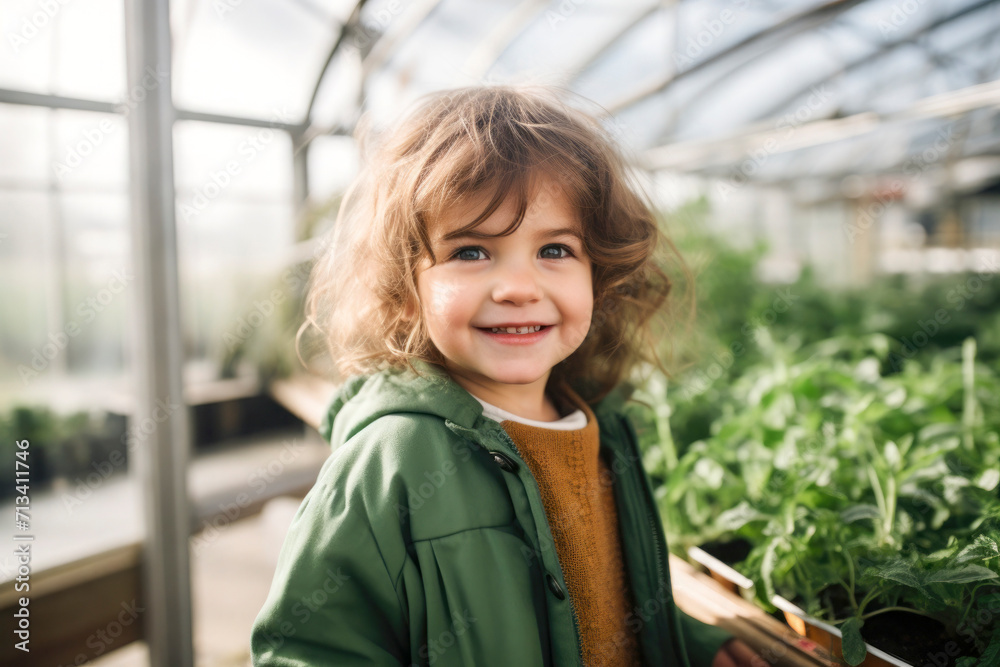 Agriculture, girl in greenhouse for gardening, growing and harvesting ...