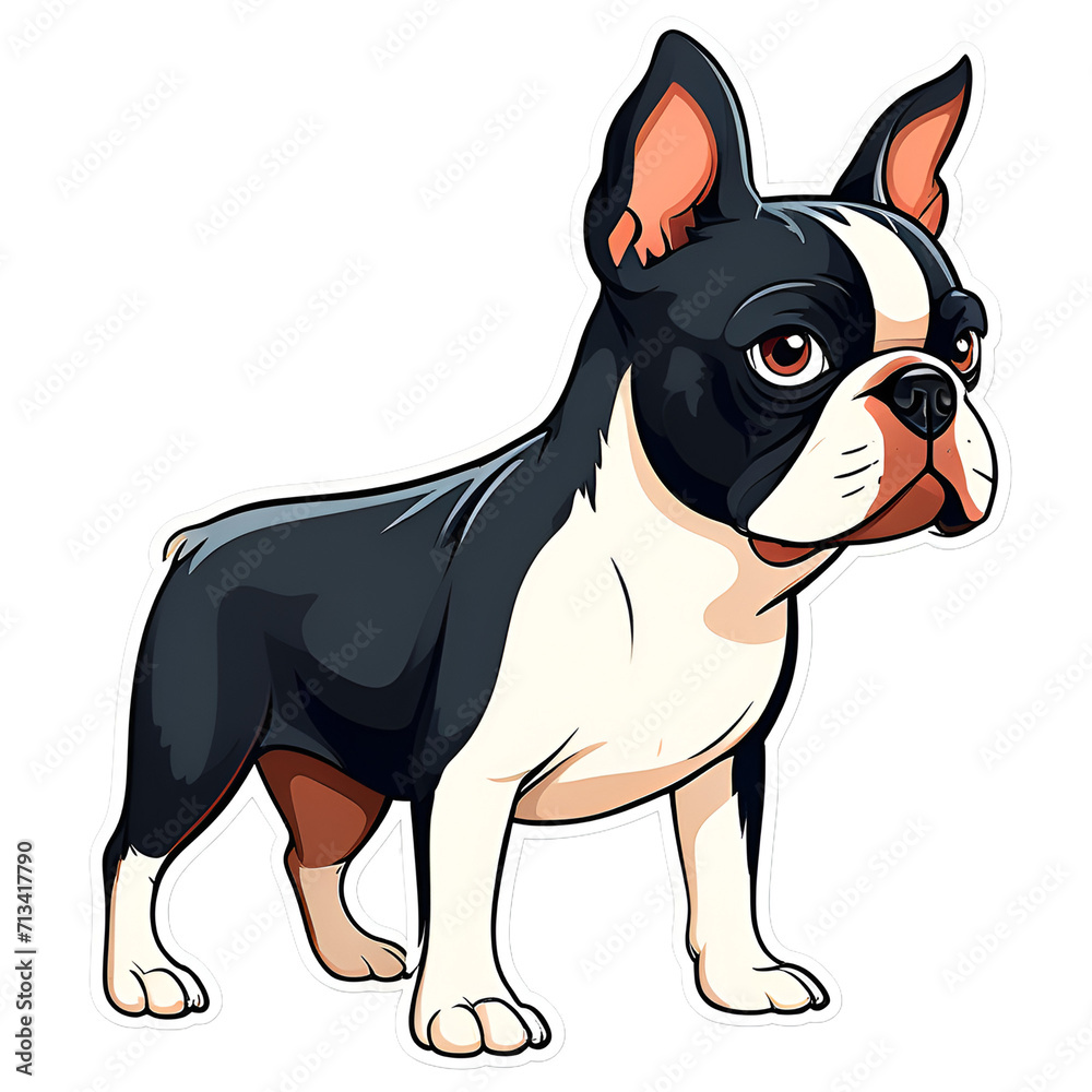 cartoon boston terrier dog puppy breed, vector illustration, logo icon ...