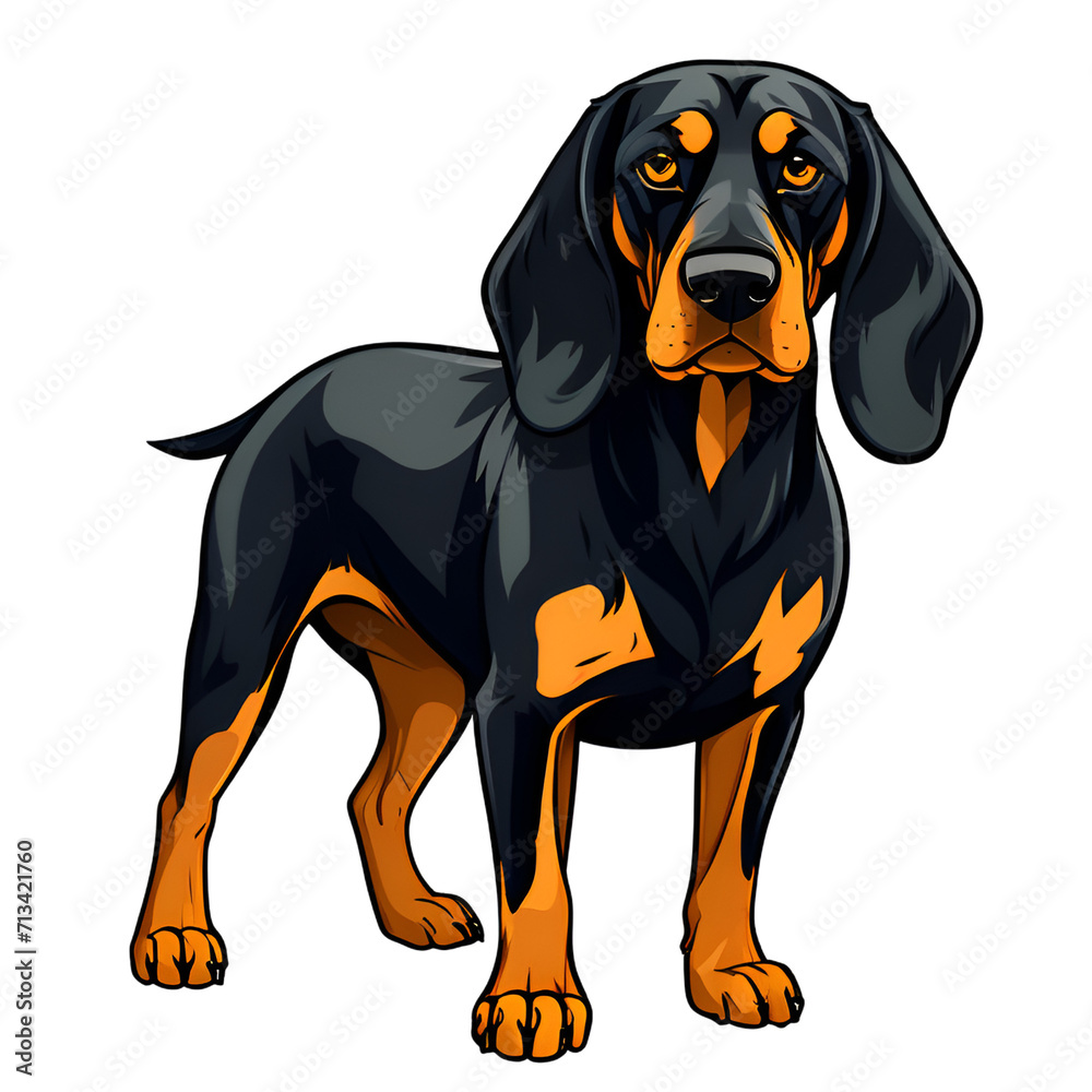 cartoon black and tan coonhound dog puppy breed, vector illustration ...