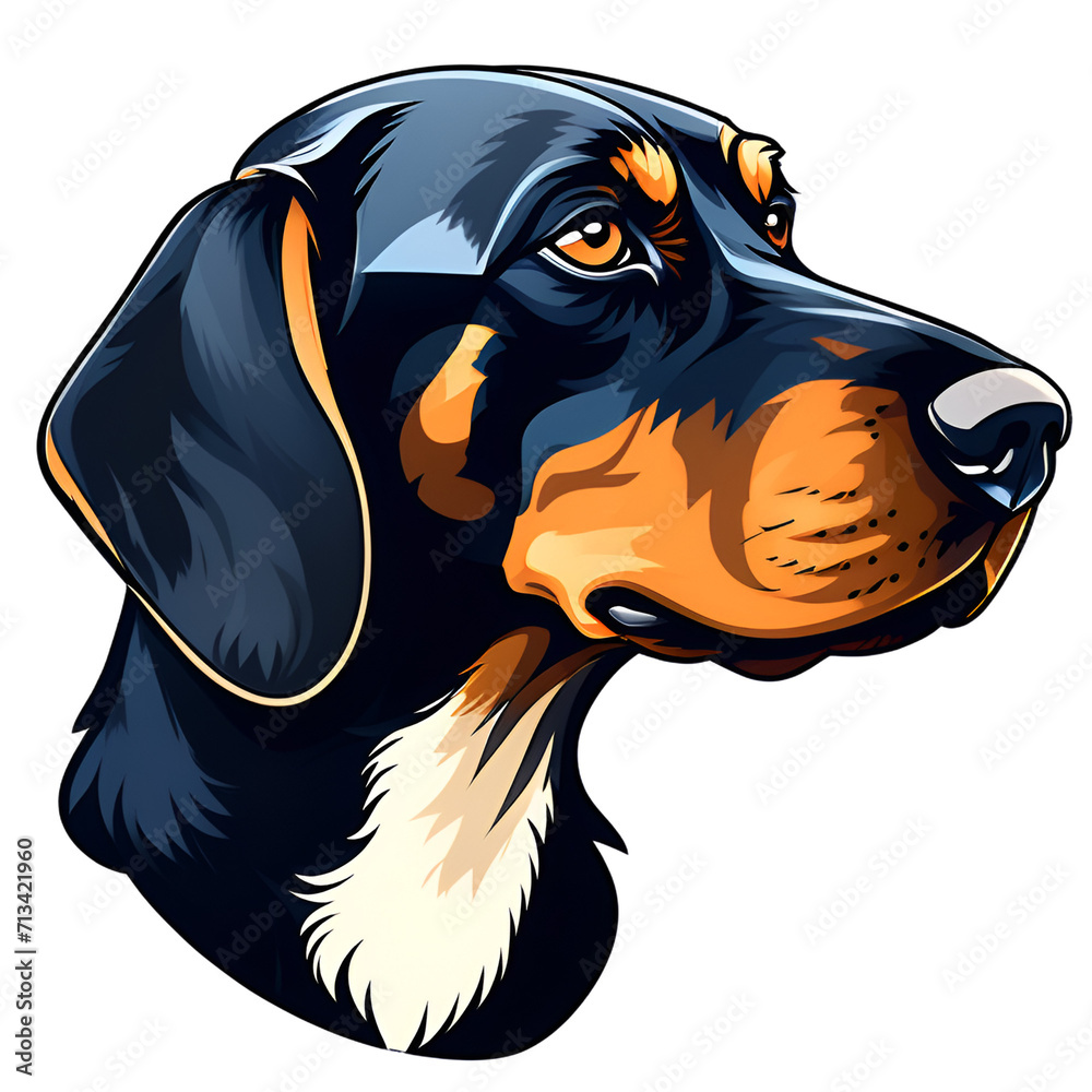 cartoon black and tan coonhound dog puppy breed, vector illustration ...