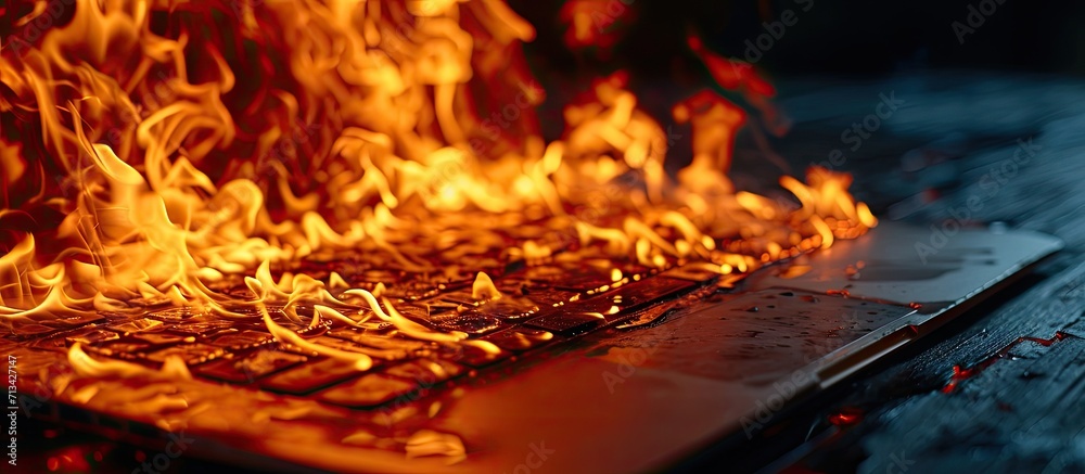 Foto de Burning laptop and keyboard equipment fire due to faulty ...