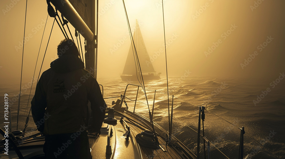 A visually rich photograph featuring a sailor navigating through a ...