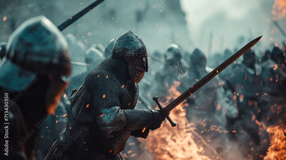 Medieval knights warriors, battle for castle, fight. Storming city ...