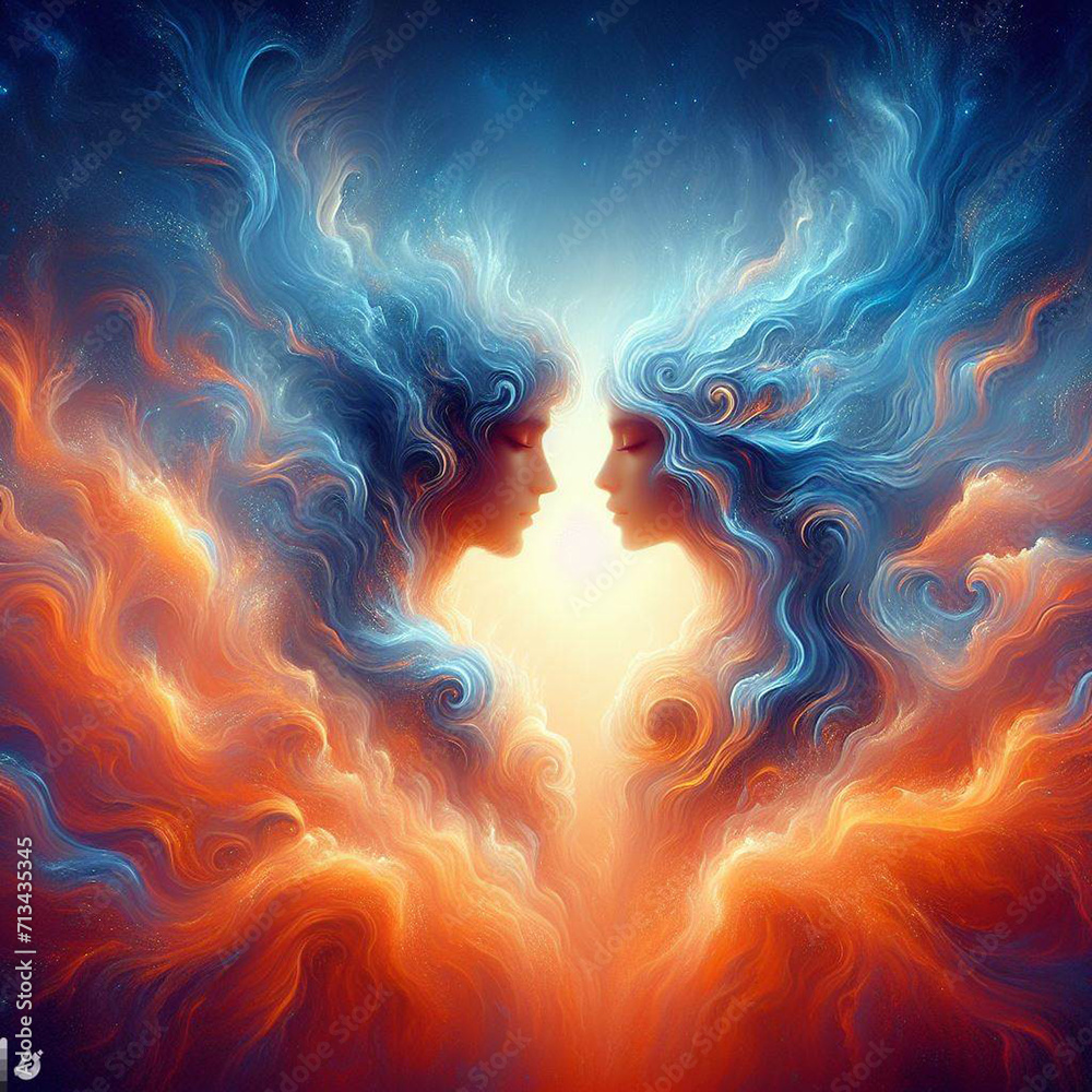 Twin flame couple. Soulmates. The concept of magical, esoteric, tantric ...