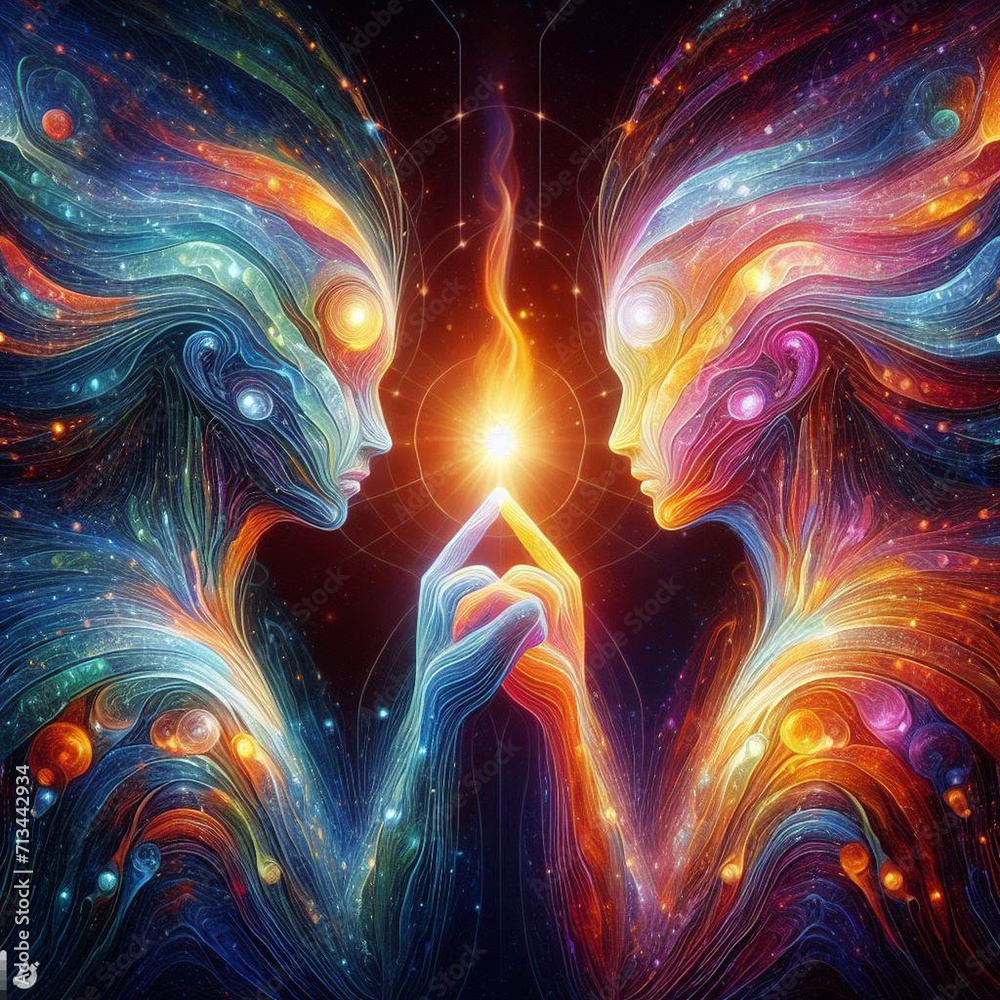 Twin flame couple. Soulmates. The concept of magical, esoteric, tantric ...