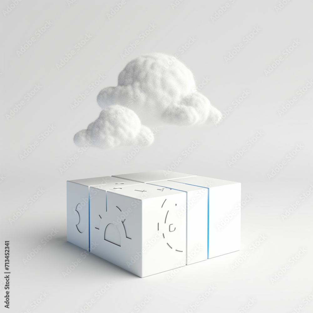 weather forecast 3d cube with cloud and half sun in white background ...