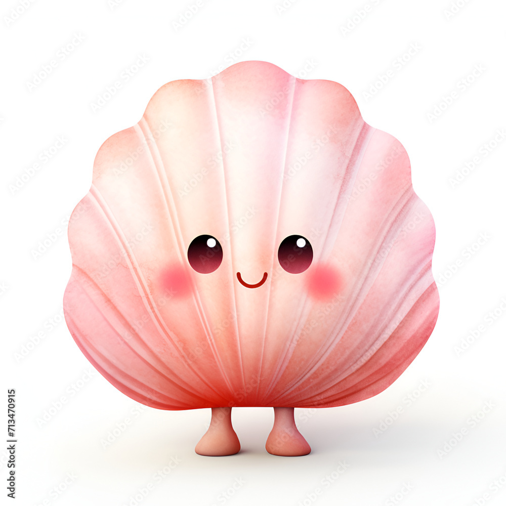 This charming image showcases a super cute clam character with a soft ...