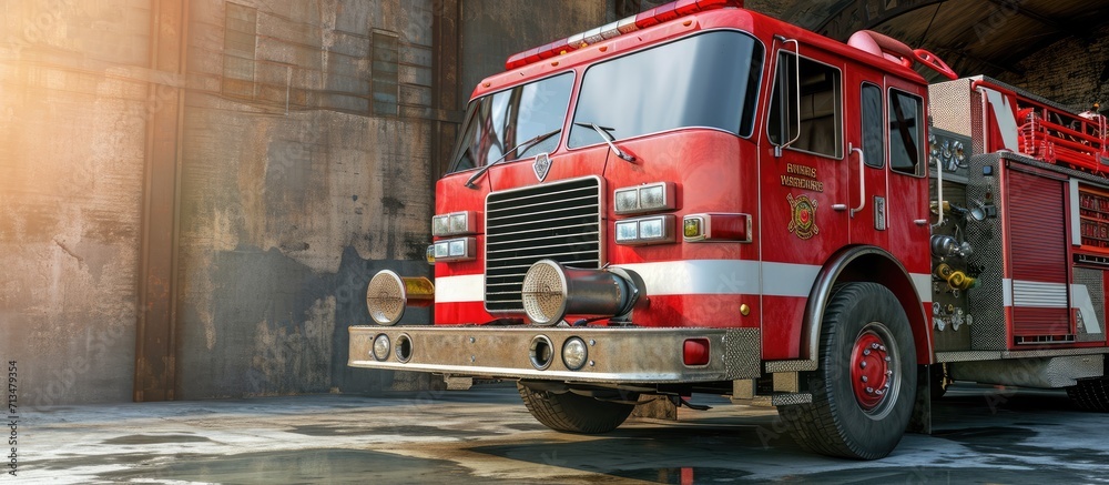 Aerial view of fire engine truck a vehicle designed primarily for ...