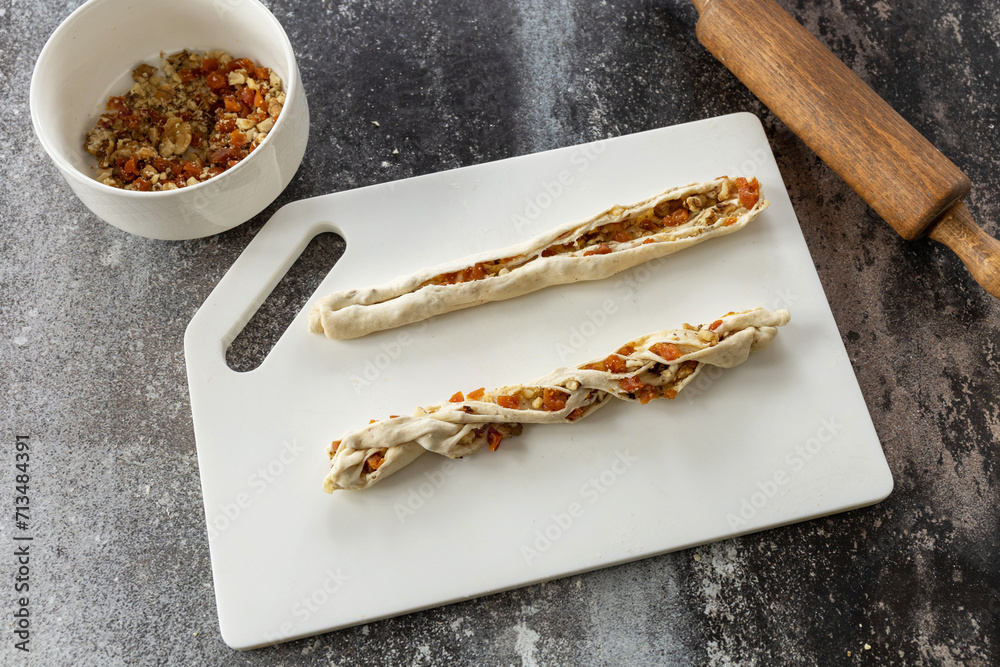 Cooking sweet italian Easter bread rings from puff pastry, step by step ...