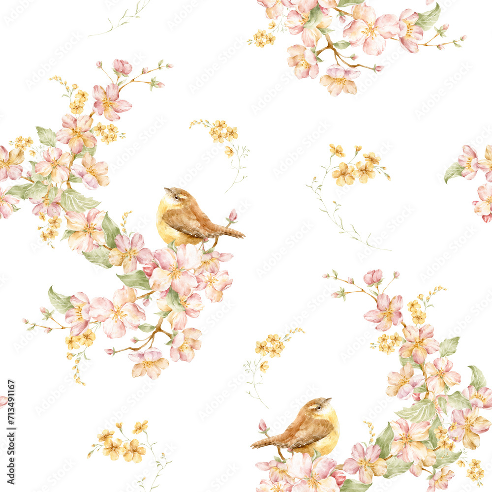 Beautiful watercolor seamless floral pattern with hand drawn gentle ...