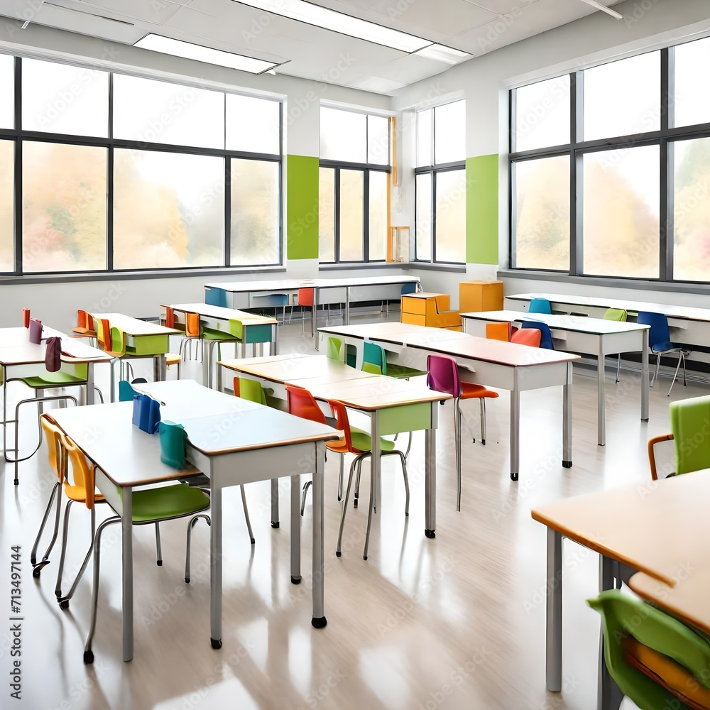 Modern elementary school classroom with natural light, clean white ... Modern elementary school classroom with natural light, clean white ...