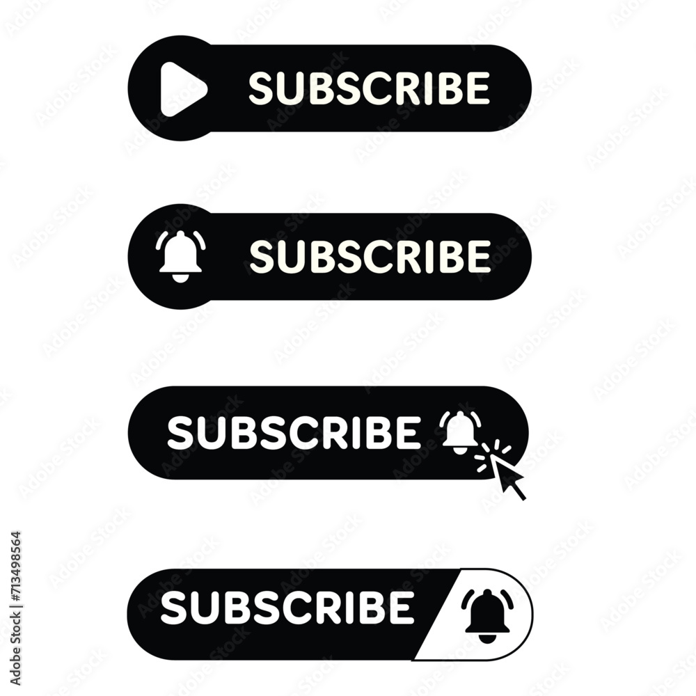 Black button subscribe of channel with hand cursor. Subscribe button in ...