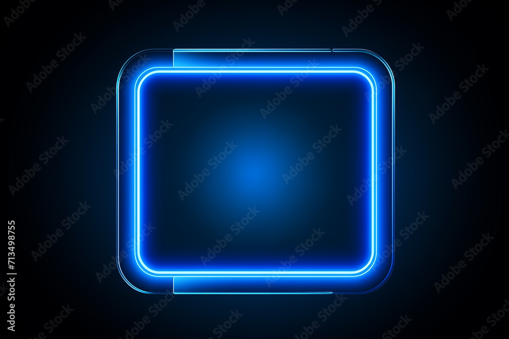 neon blue square frame with rounded edges dimly glowing with light on ...