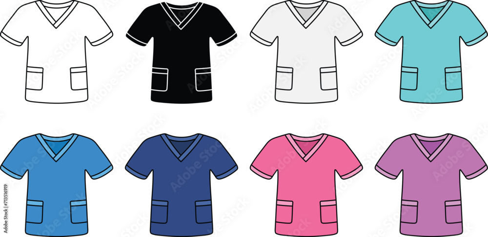 Medical Doctor or Nurse Shirt Clipart Set - Outline, Silhouette Color ...