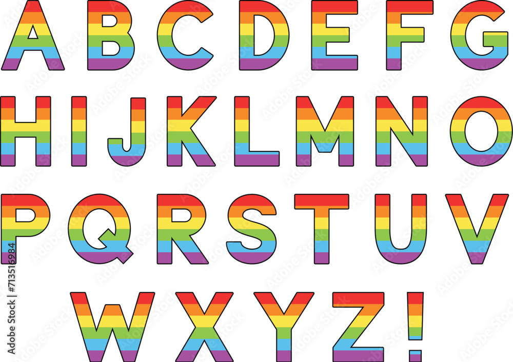 Rainbow Alphabet Letters Clipart Set with Black Outlines Stock Vector ...