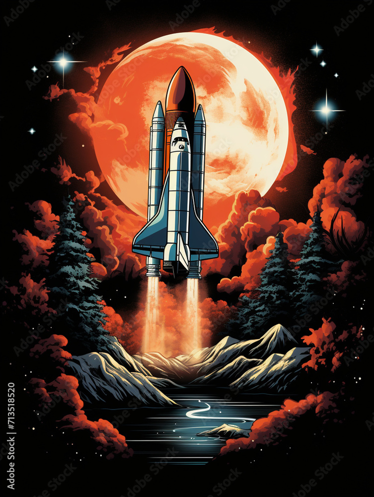 T-shirt design, retro space explorer, 1950s sci-fi style, classic ...