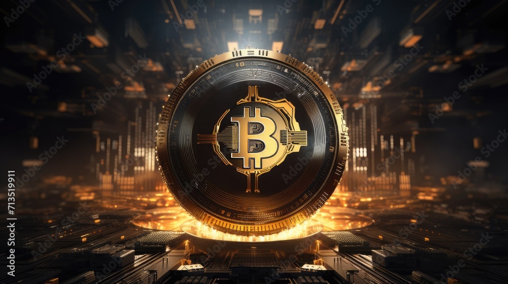 the innovation in digital currency, with abstract symbols forming a ...