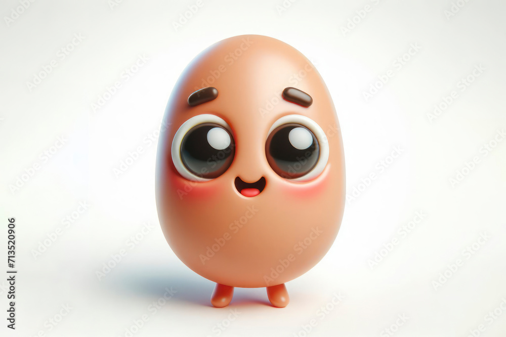 little cute happy beans 3d character with bulging eyes on solid a white ...