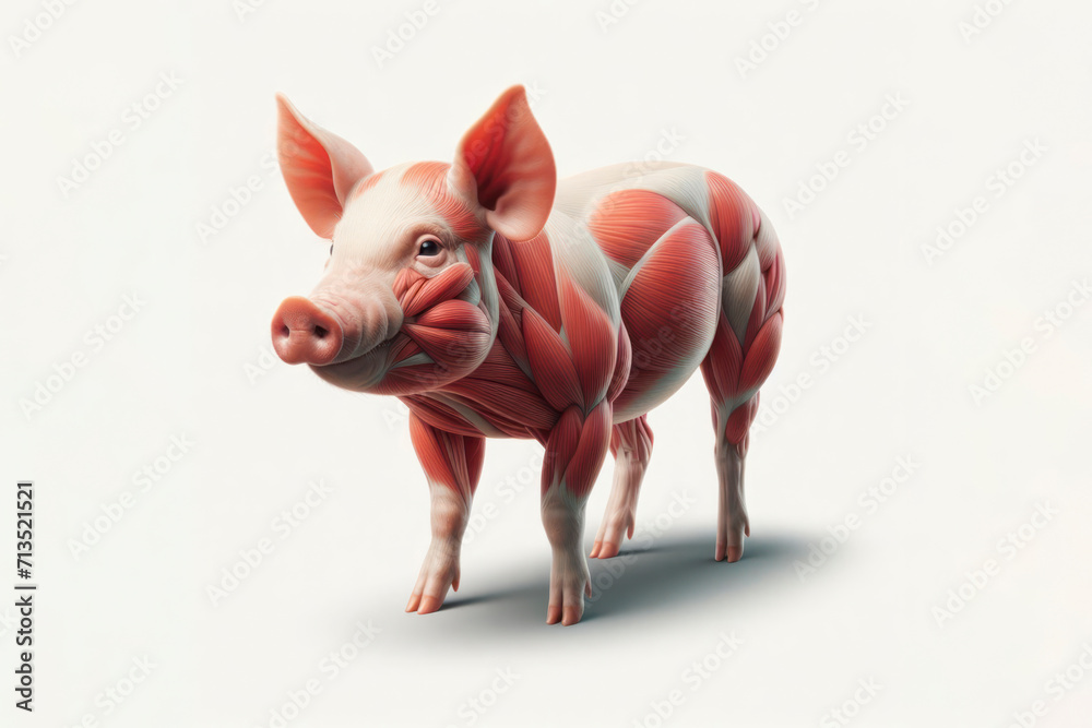 pig anatomy showing body and head, face with muscular system visible ...