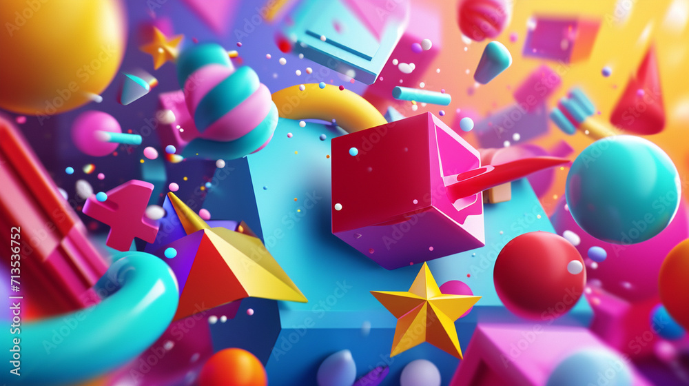 Colorful 3D-rendered metaverse logo surrounded by virtual elements ...