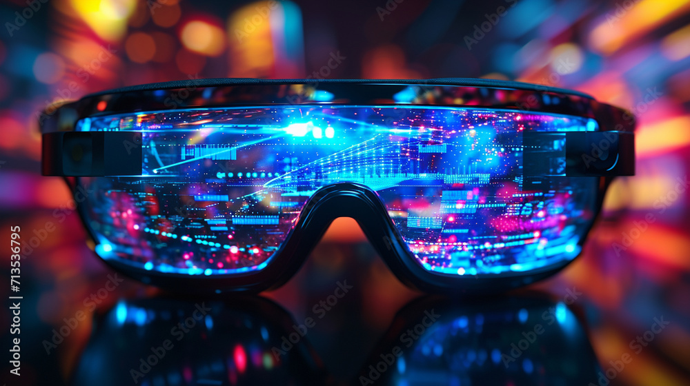 Metaverse-themed augmented reality glasses displaying holographic ...