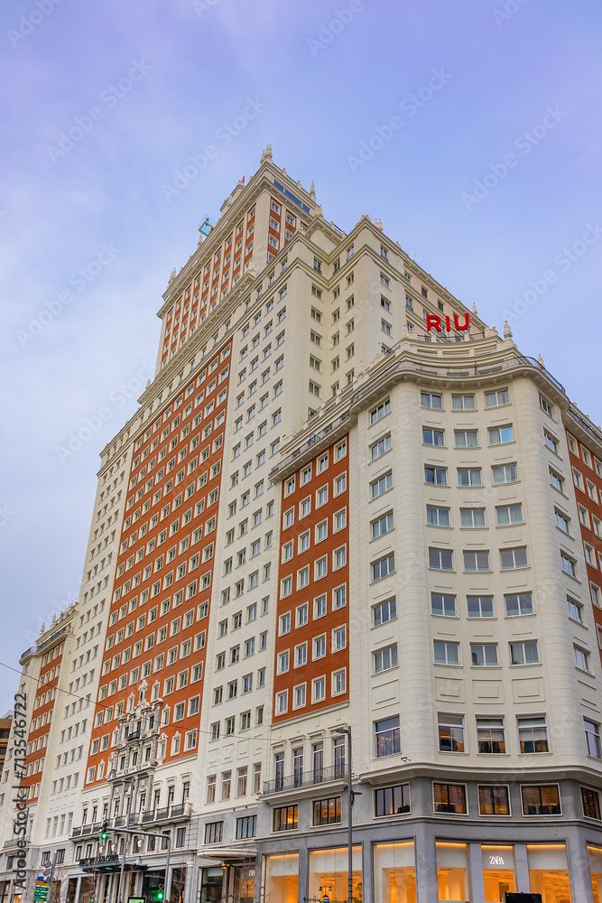 Neo-baroque style Spain Building (Edificio Espana, opened in 1953) is 25-storey skyscraper ...