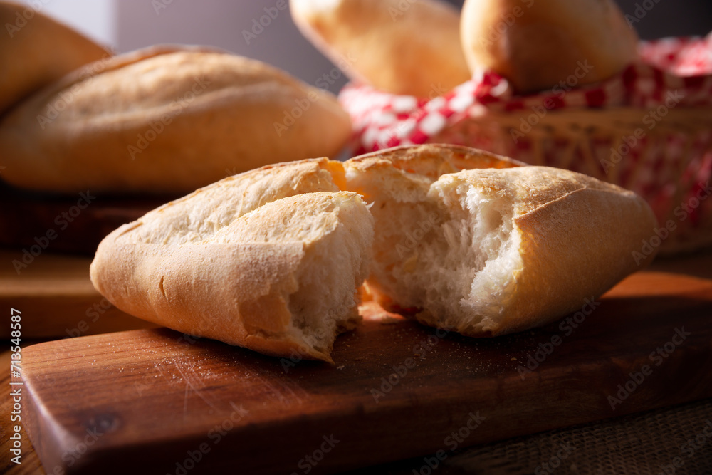 Bolillo bread. Traditional mexican bakery. White bread also called ...