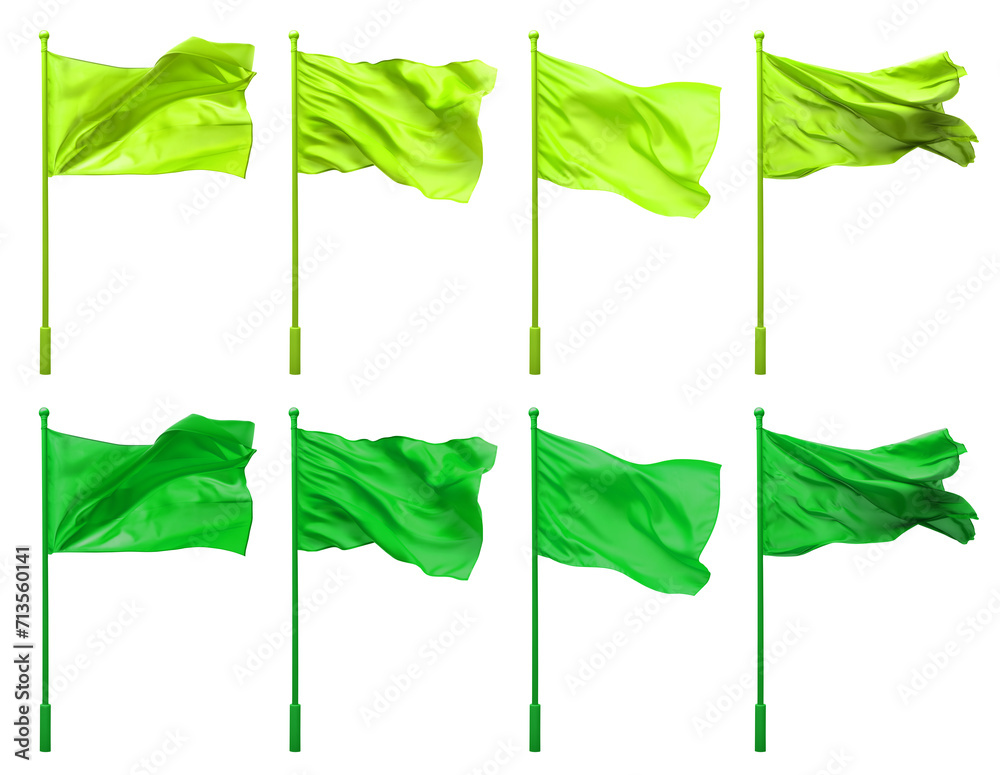 2 Collection set of dark light green lime, waving flying blank flag ...