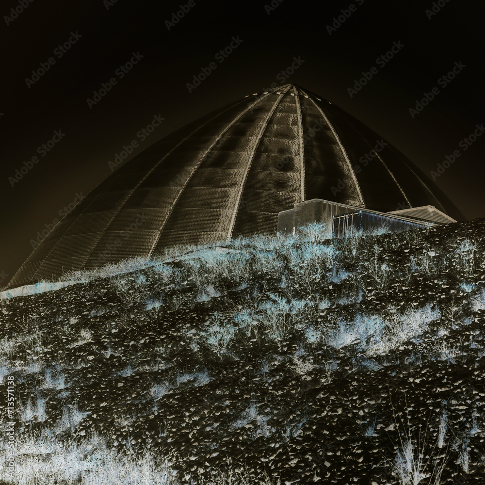 Winter Highway Snowing Landscape with Sand and Salt Storage Dome ...