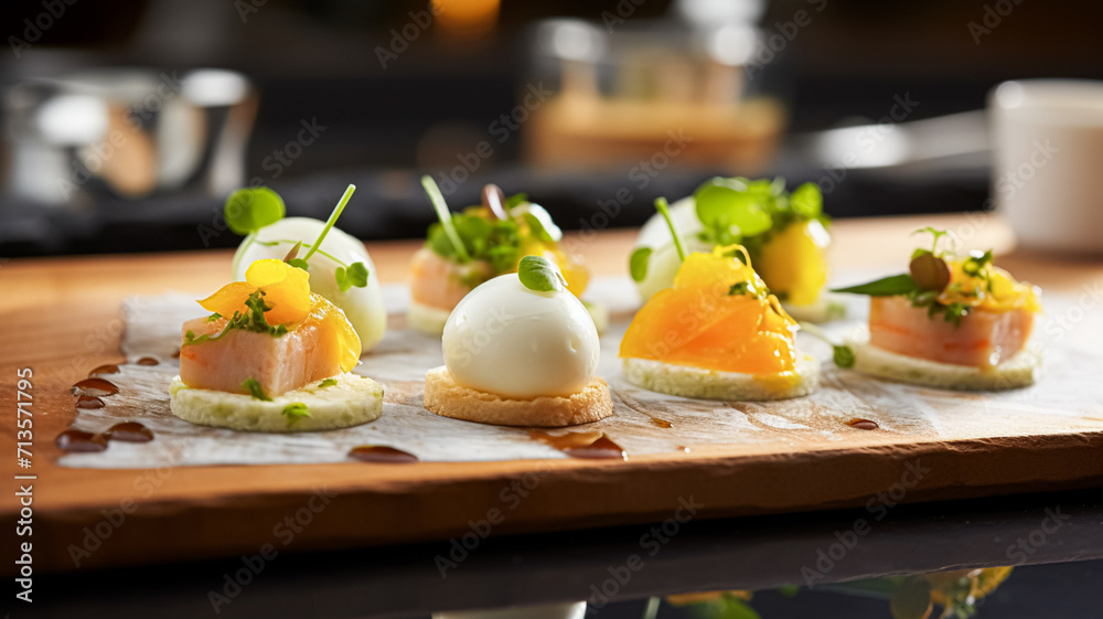 Food, hospitality and room service, starter appetisers as English ...