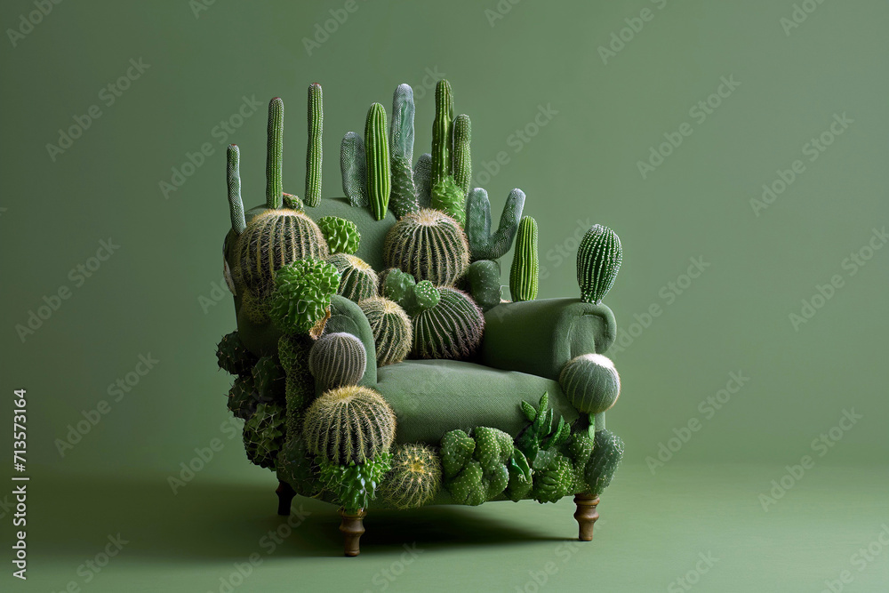 Armchair made of cactuses. Uncomfortable situation, hemorrhoids concept ...