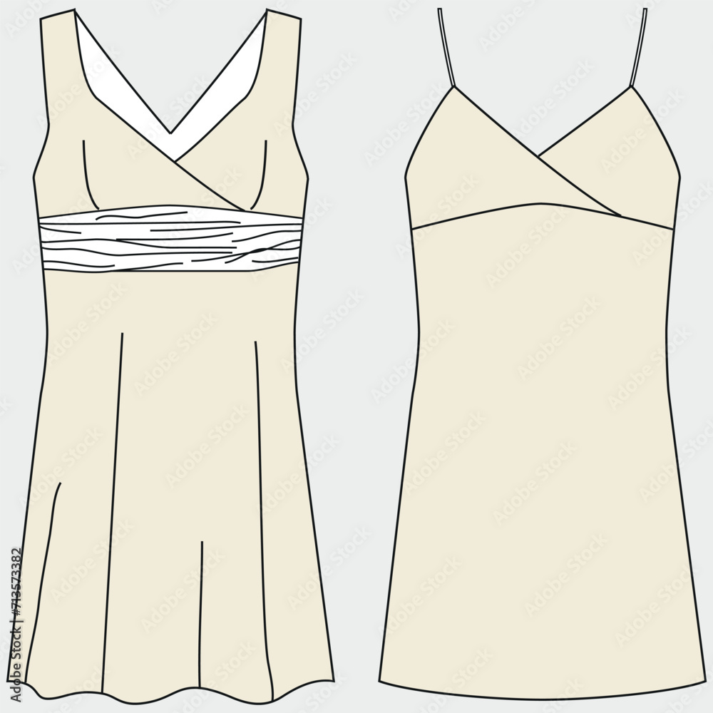 Tiered Mini Dress technical fashion illustration. Sparkling Dress ...