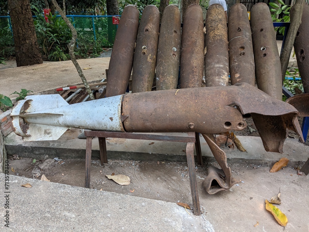 unexploded land mines and cluster bombs remains picked up all around ...