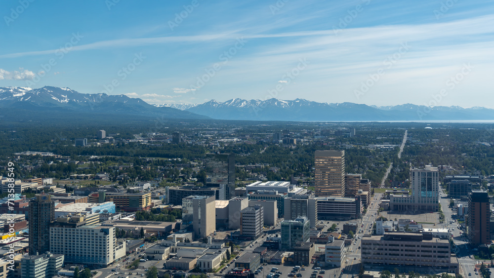 Anchorage, Alaska: Aerial view of downtown Anchorage, Alaska's largest ...