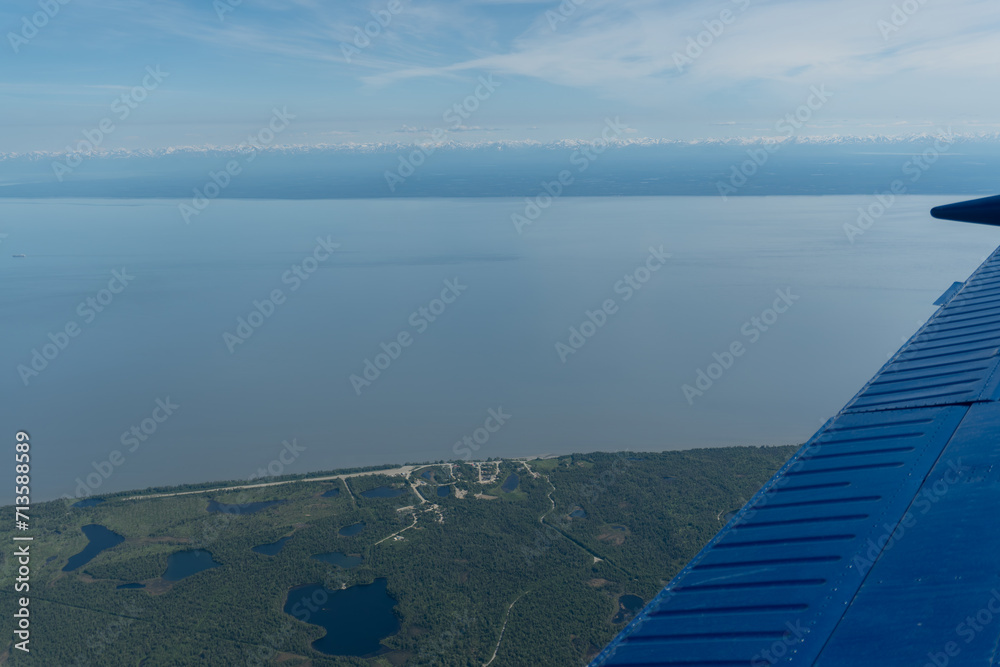 Aerial view of Tyonek, Alaska. Native Village on the Cook Inlet. Home ...