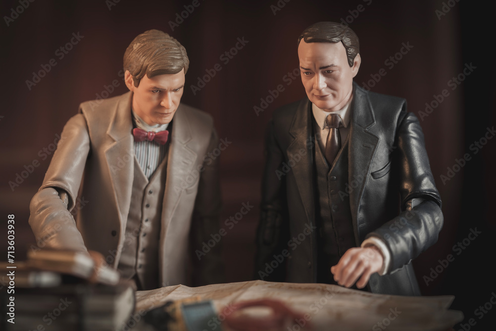 NEW YORK USA, JAN 29 2024: Indiana Jones and Marcus Brody studying a ...